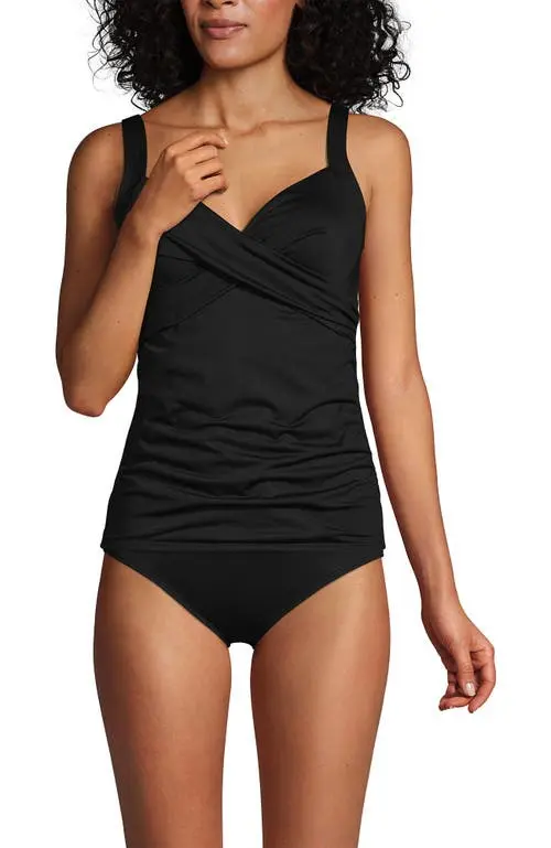 LANDS' END Sweetheart Wrap Underwire Tankini Top - Black