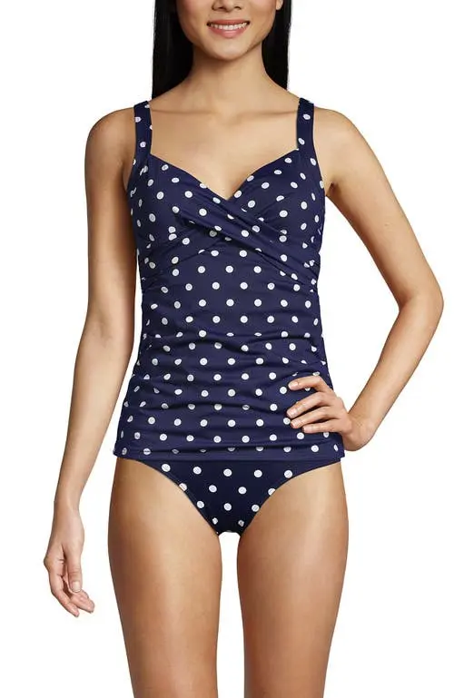 LANDS' END D-cup V-neck Wrap Tankini Top - Deep Sea Polka Dot