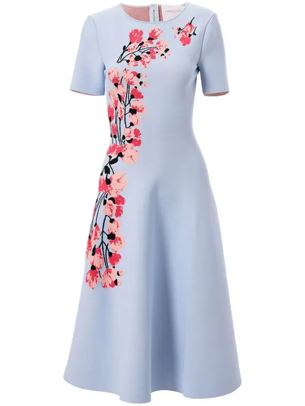 Carolina Herrera Floral-jacquard Flared Dress - Blue