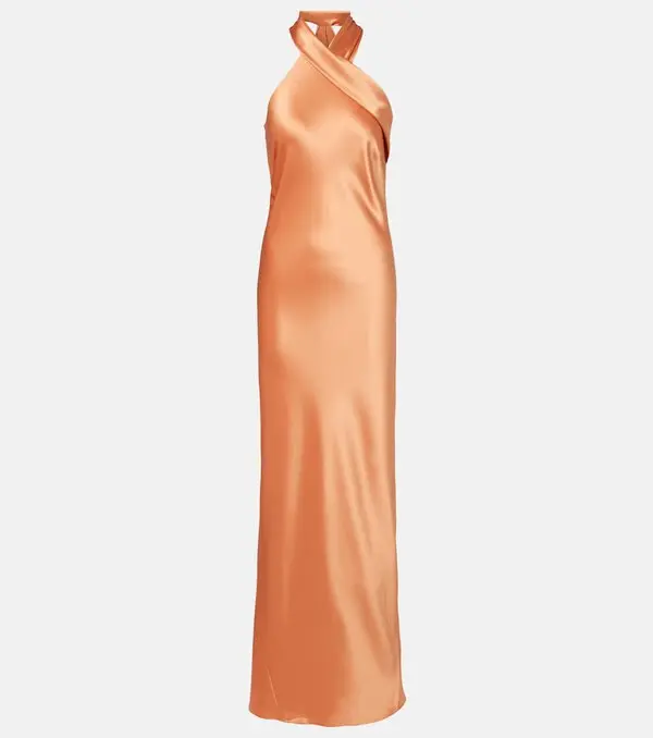 Galvan Pandora Halterneck Gown - Orange
