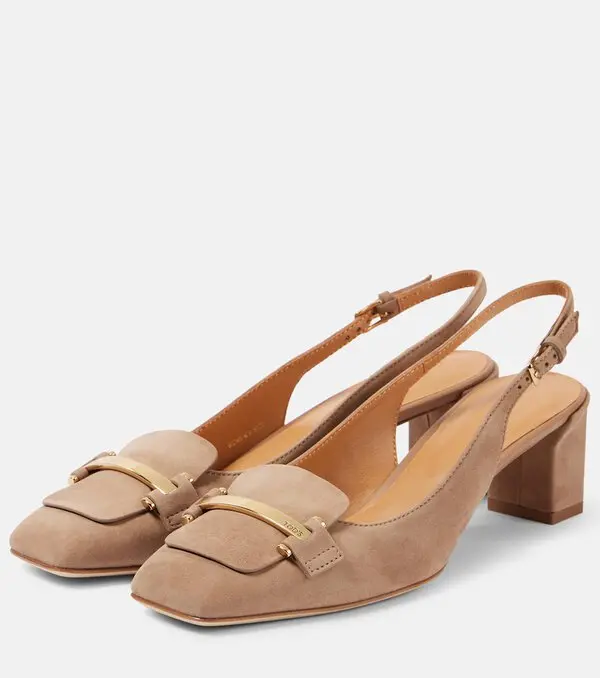 TOD'S Suede Slingback Pumps - Beige