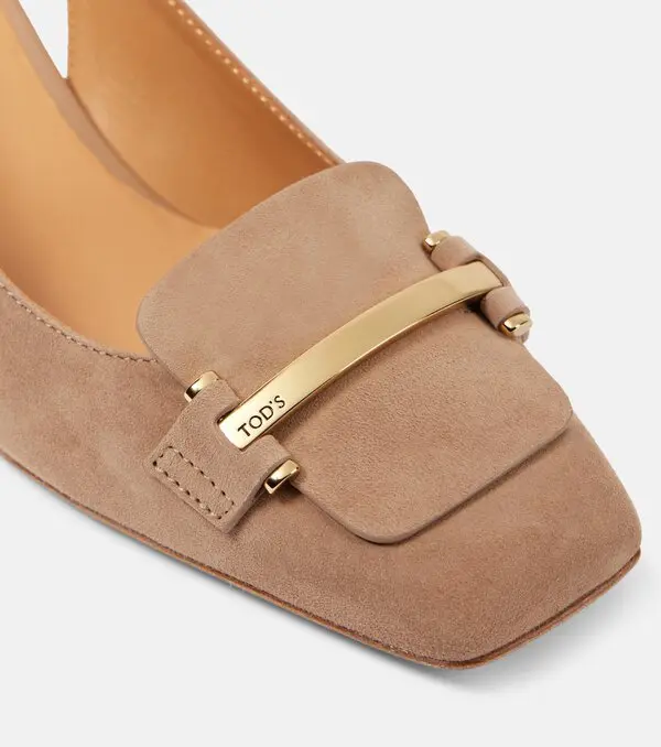 TOD'S Suede Slingback Pumps - Beige