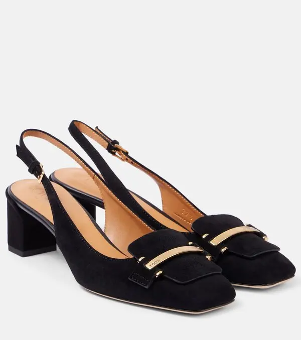 TOD'S 50 Suede Slingback Pumps - Black
