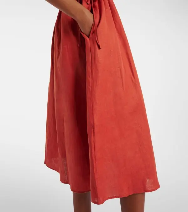 Asceno Eze Ruched Linen Midi Dress