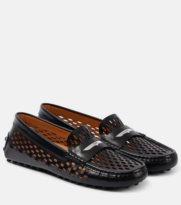 TOD'S Gommino Cutout Leather Driving Shoes - Black