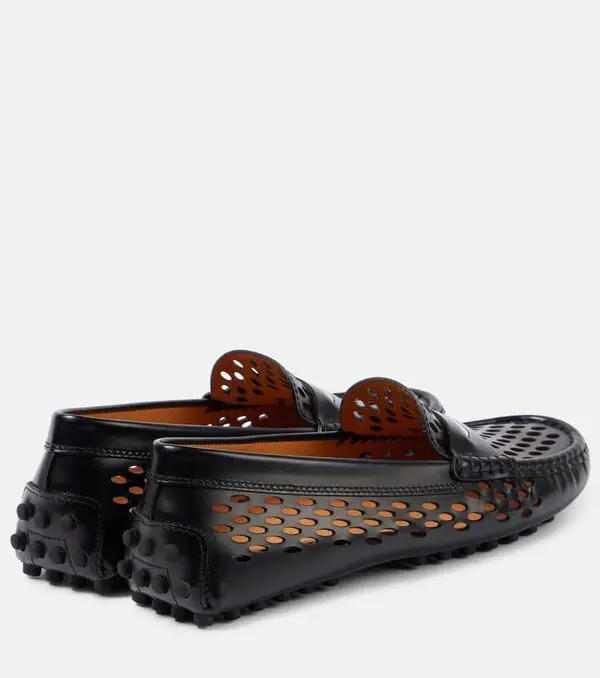 TOD'S Gommino Cutout Leather Driving Shoes - Black