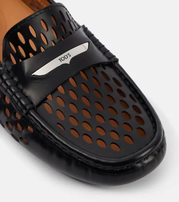 TOD'S Gommino Cutout Leather Driving Shoes - Black