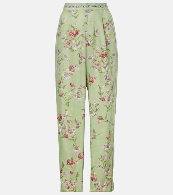 Agua Bendita Florecer Honeysuckle Wide-leg Linen Pants - Green