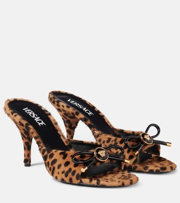 Versace Leopard Shearling Mules