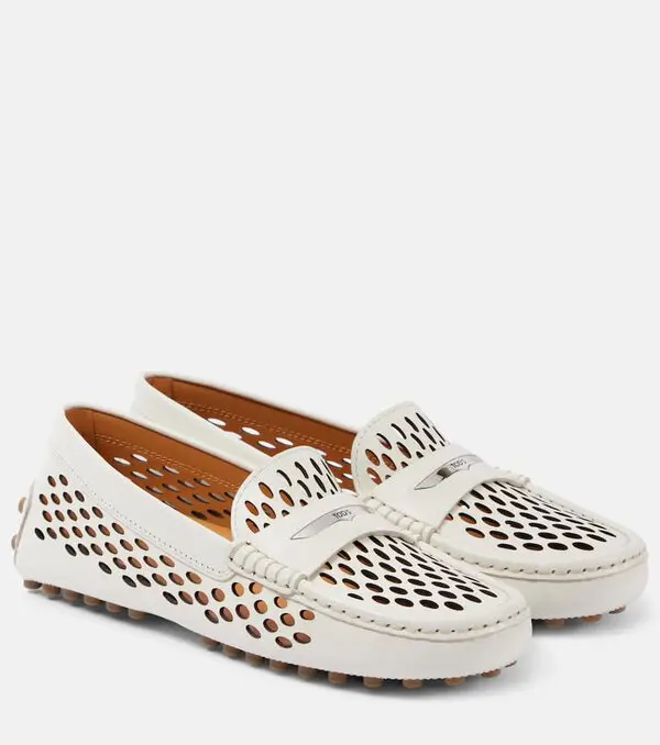 TOD'S Gommino Cutout Leather Driving Shoes - White