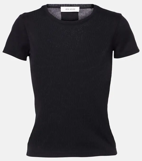 AYA MUSE Ribbed-knit Cotton T-shirt - Black