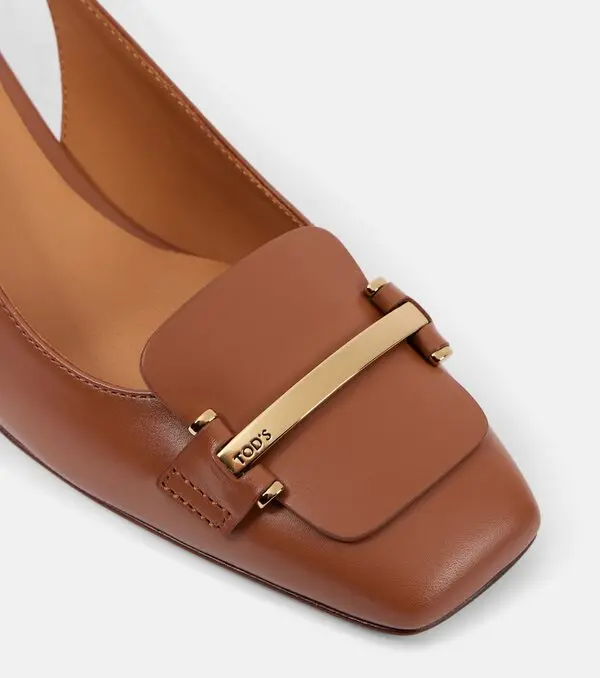 TOD'S 50 Leather Slingback Pumps - Beige