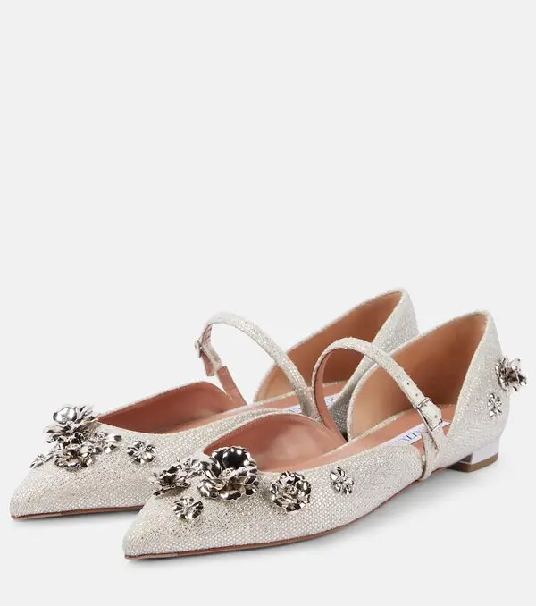 AQUAZZURA Bloom Embellished Ballet Flats