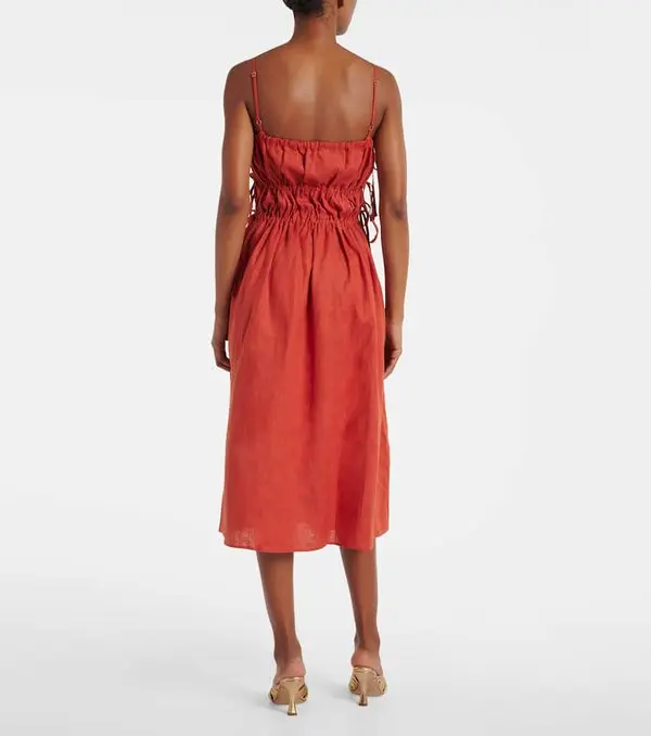 Asceno Eze Ruched Linen Midi Dress