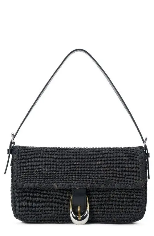 Staud Harlow Raffia Shoulder Bag - Black