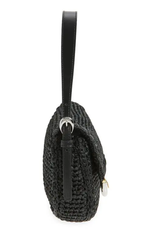 Staud Harlow Raffia Shoulder Bag - Black