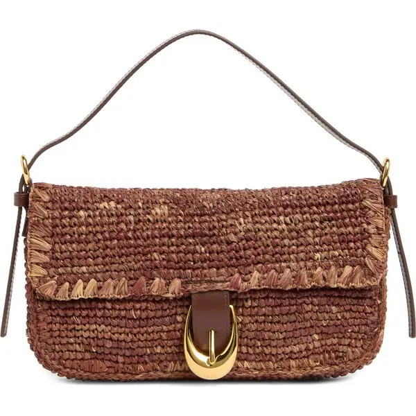 Staud Harlow Raffia Shoulder Bag - Mahogany