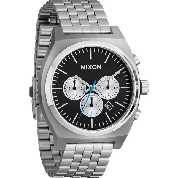Nixon Time Teller Chronograph Bracelet Watch - Chrome / Black / Chrome Sunray