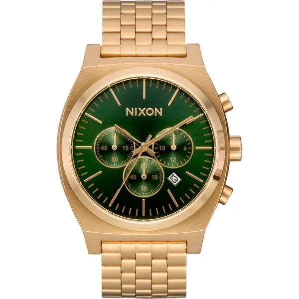 Nixon Time Teller Chronograph Bracelet Watch - Gold/green Sunray