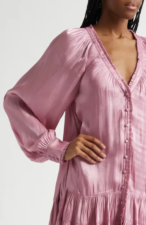 Cinq  Sept Lise Ruffle Long-Sleeve Shift Dress In Mauve Orchid - 30% Off |  Editorialist
