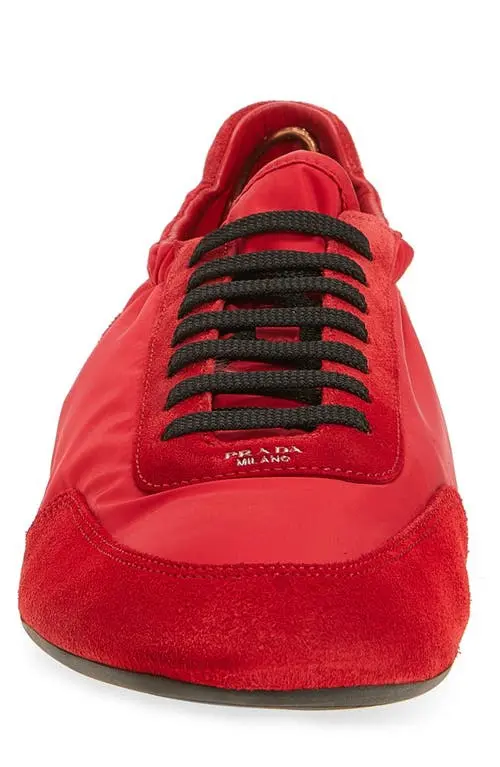 Prada Collapse Mixed Media Low Top Sneaker - Scarlatto