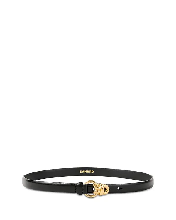 Sandro Slim Leather Belt - Black