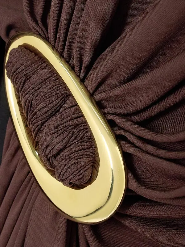 Bottega Veneta Gathered Crepe-jersey Midi Dress - Brown