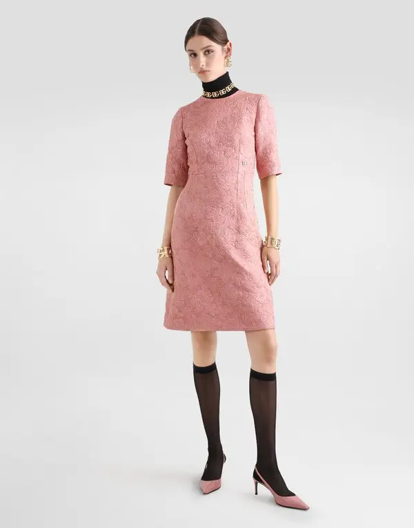 Dolce & Gabbana Fit-And-Flare Midi Dress In Floral Jacquard - Pink |  Editorialist