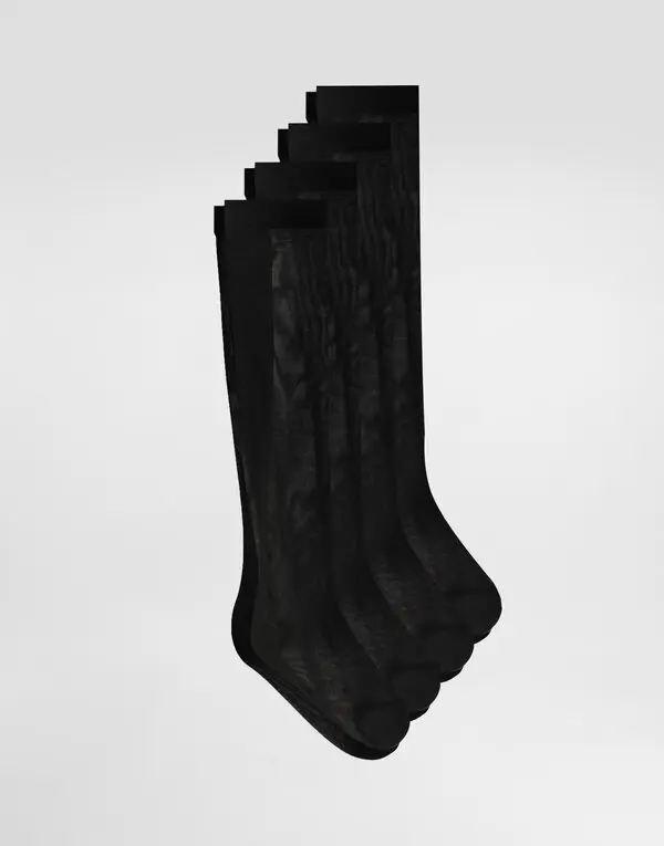 Dolce & Gabbana Three-pack Of Nylon Socks With Dg Logo - Black