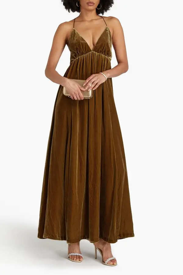 Zimmermann Gathered Velvet Maxi Dress