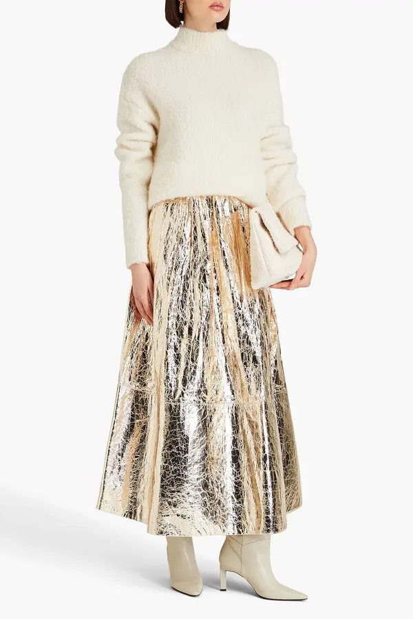 Zimmermann Crinkled Metallic Vinyl Maxi Skirt