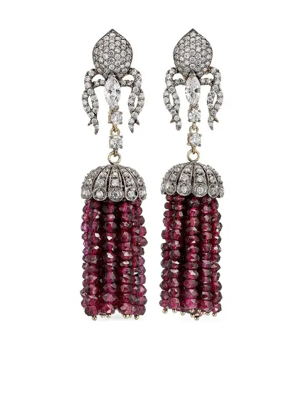 ANABELA CHAN 18kt Yellow Diamond And Ruby Garnet Tassel Earrings - Gold