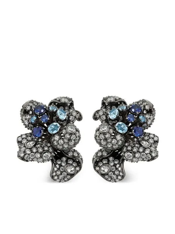 ANABELA CHAN 18kt White Gold Bloomingdale Diamond And Sapphire Earrings - Black