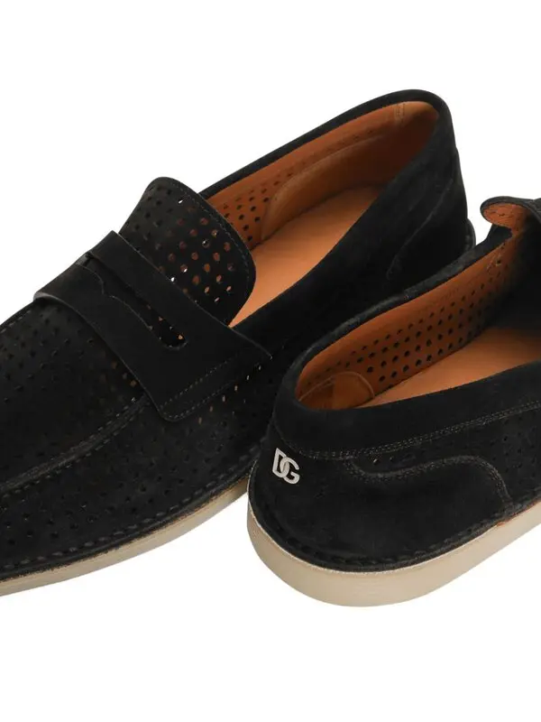 Dolce & Gabbana Perforated Calfskin Loafers - Black