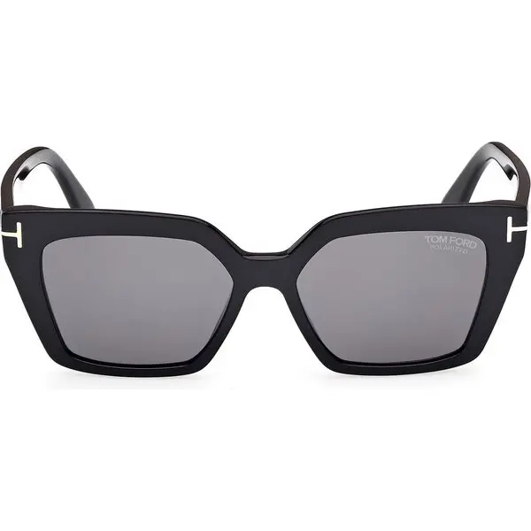 TOM FORD 53mm Polarized Cat Eye Sunglasses - Black Eco / T Logo