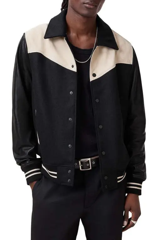 ALLSAINTS Pendleton Contrast Bomber Jacket - Black/ Ecru White