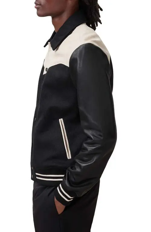 ALLSAINTS Pendleton Contrast Bomber Jacket - Black/ Ecru White