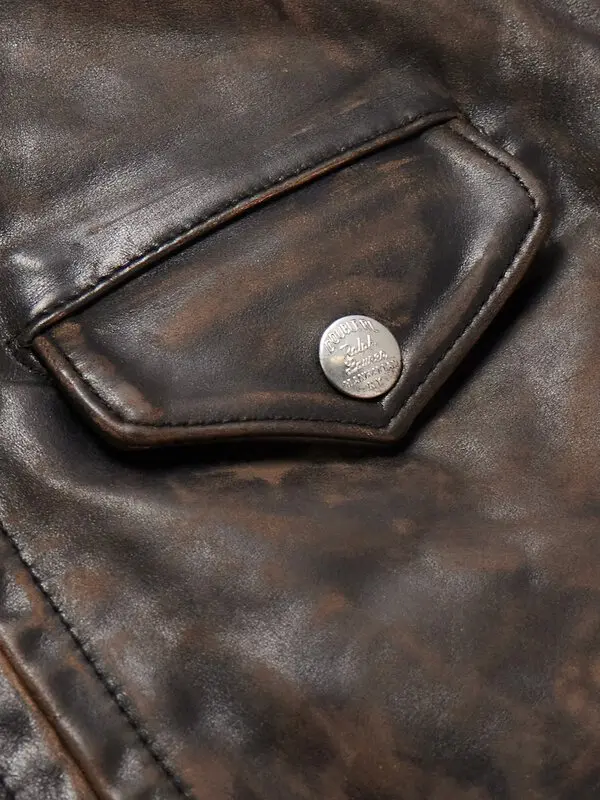 Ralph Lauren Watts Slim-fit Distressed Leather Biker Jacket
