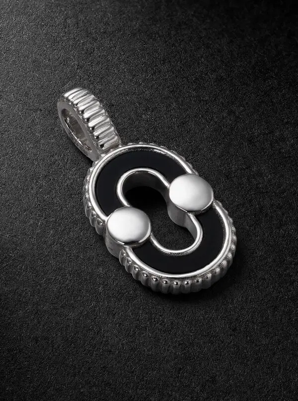 VILTIER Magnetic 18-karat White Gold, Onyx And Mother-of-pearl Pendant - Silver