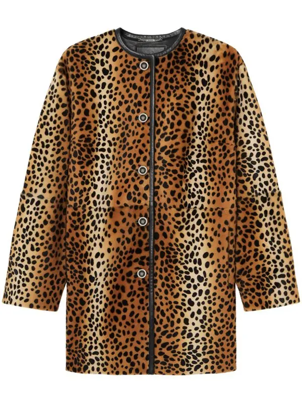 Versace Leopard-print Collarless Coat