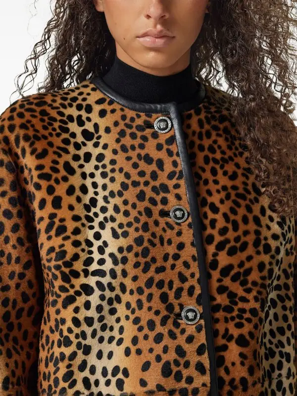 Versace Leopard-print Collarless Coat