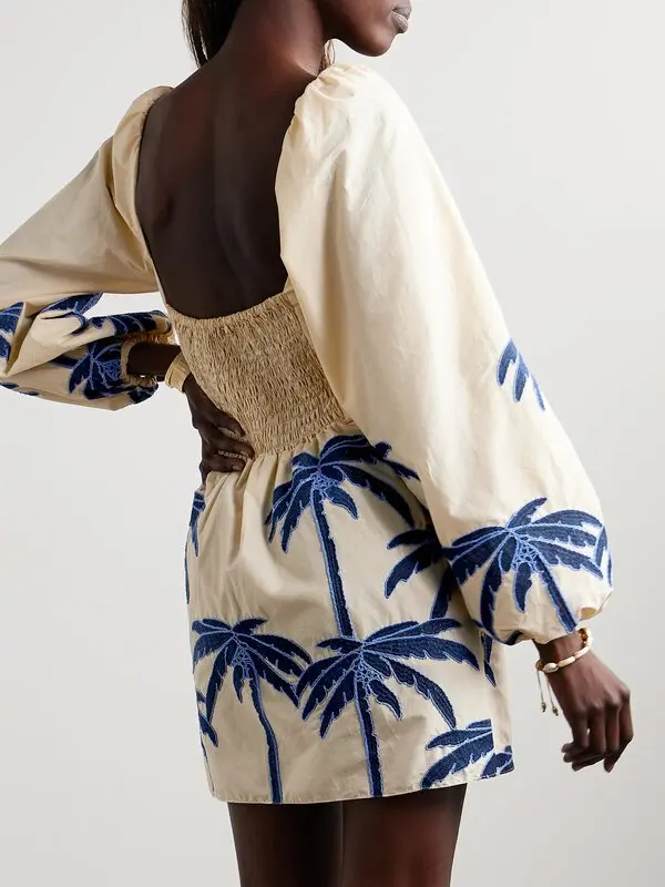 Johanna Ortiz The Power Of The Sea Embroidered Cotton-blend Voile Mini Dress - Neutrals