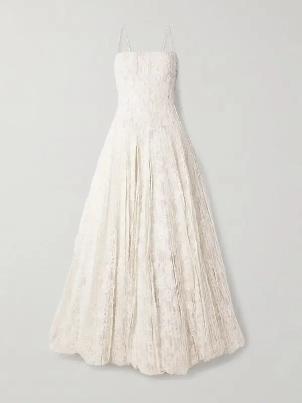 DANIELLE FRANKEL Marlow Pintucked Cotton-blend Corded Lace Gown