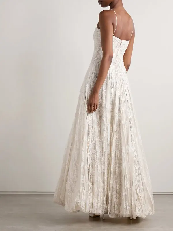 DANIELLE FRANKEL Marlow Pintucked Cotton-blend Corded Lace Gown