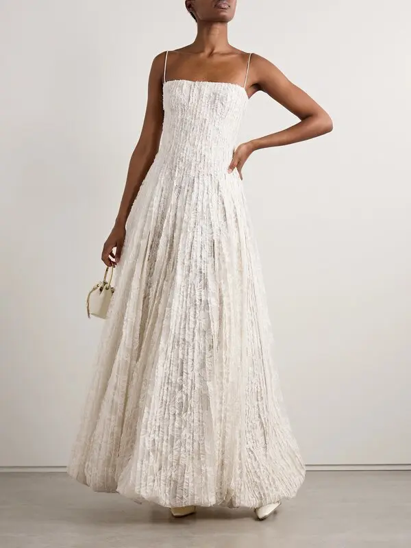 DANIELLE FRANKEL Marlow Pintucked Cotton-blend Corded Lace Gown