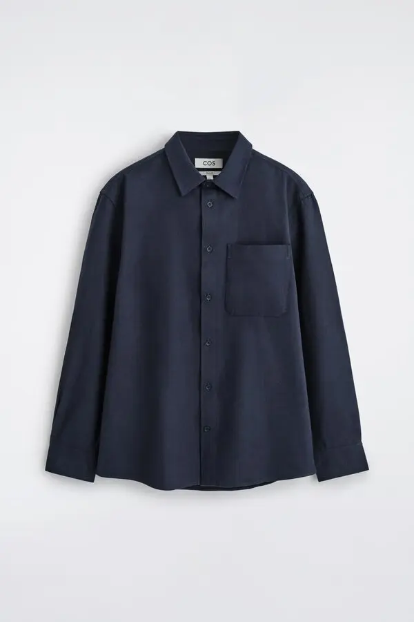 Cos Relaxed Brushed Cotton-blend Shirt - Navy
