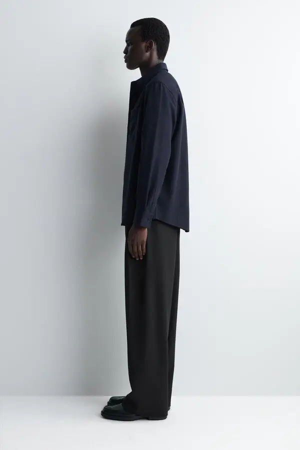 Cos Relaxed Brushed Cotton-blend Shirt - Navy