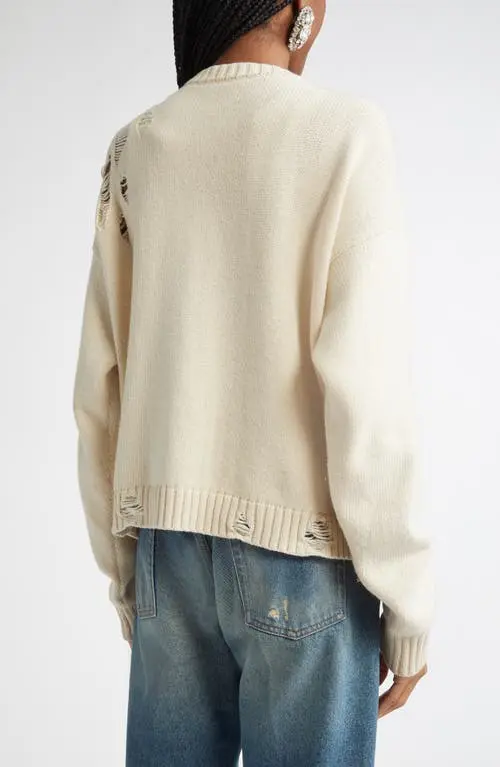 AREA Distressed Crystal Cardigan - Cream