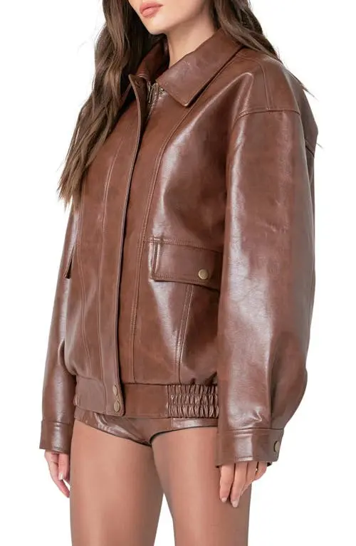 GREY LAB Oversized Faux Leather Jacket - Brown