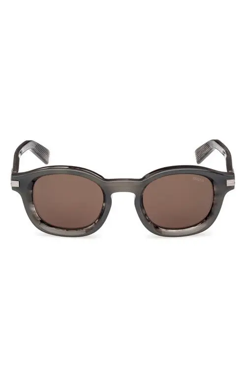Zegna 47mm Round Sunglasses - Shiny Transparent Grey